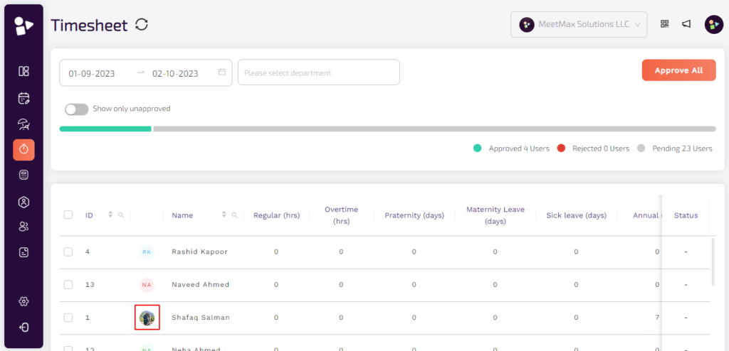 Timesheet - Admin - Max | Support