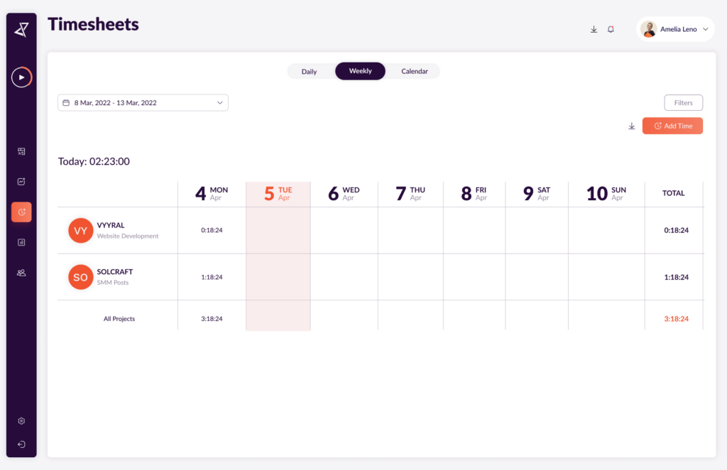 Timesheet - User - Max | Support